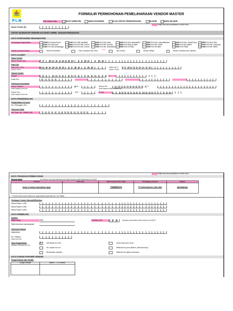 Form - Vendor Master (Registration) Kosong | PDF