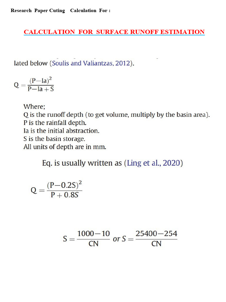 Calculation For Surface Runoff Estimation | PDF