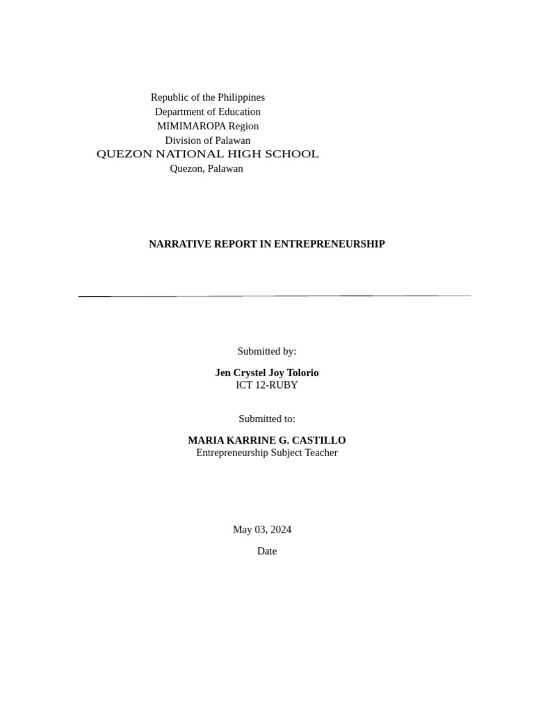 Jen Narrative Report Entrepreneurship | PDF