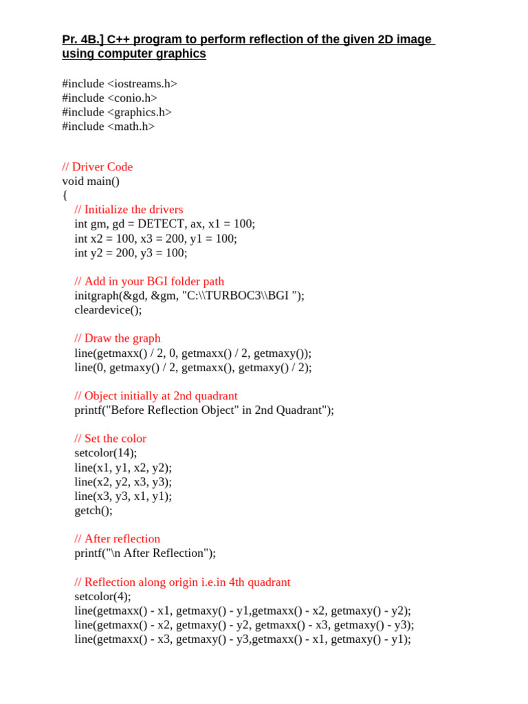 Pr.4 B Program For Reflection For 2D Object. | PDF