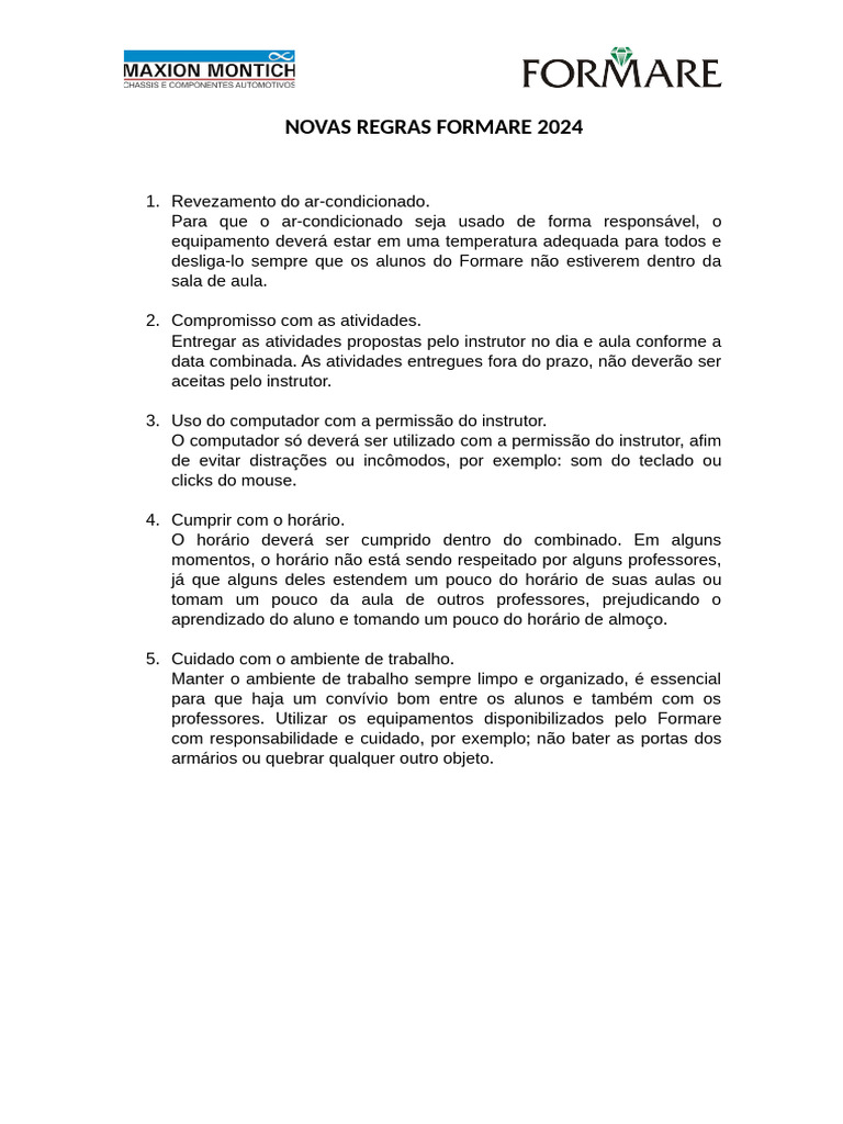 Novas Regras Do Formare | PDF