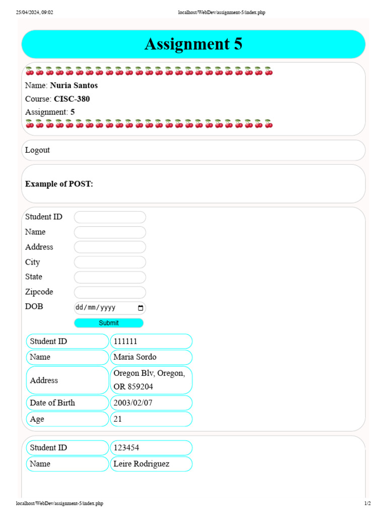 Sample Webpage After Multiple Form Submissions | PDF