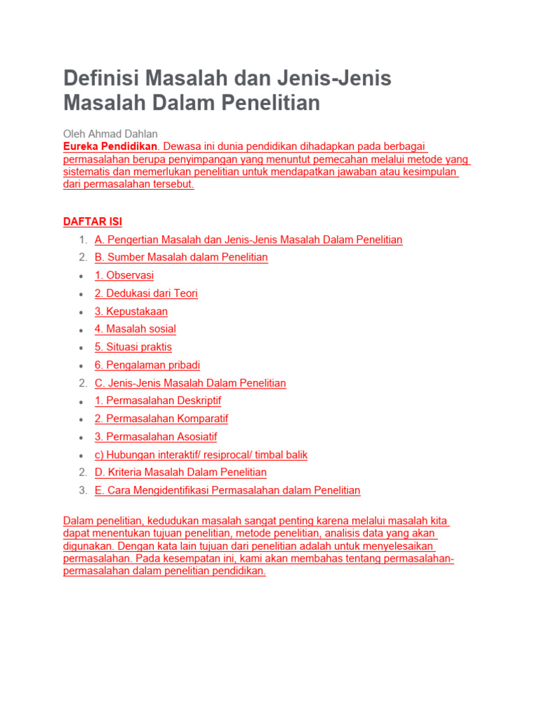 Definisi Masalah Dan Jenis Masalah | PDF