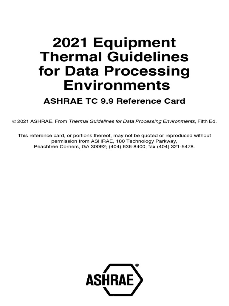 ASHRAE TC 9.9 Reference Card - 2021 Equipment Thermal Guidelines For Data Processing ...