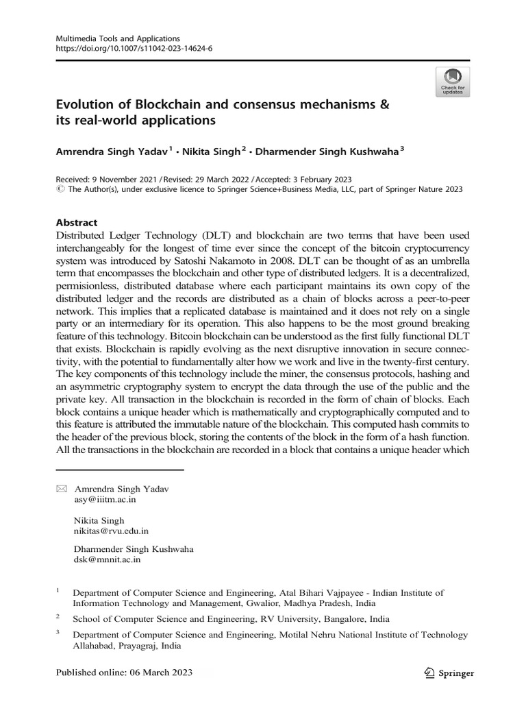 Evolution of Blockchain and consensus mechanisms | PDF