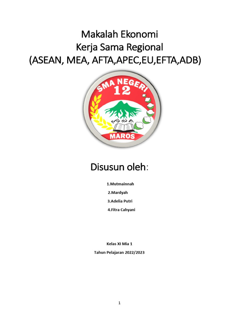 Makalah Ekonomi Kerja Sama Regional (Asean, Mea, Afta, Apec, Eu, Efta, Adb) | PDF