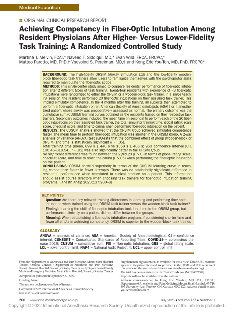 Achieving Competency in Fiber Optic Intubation.21 | PDF