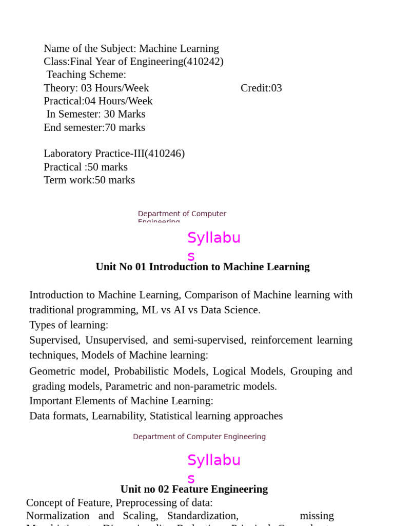 Machine Learning Unit No 01 | PDF