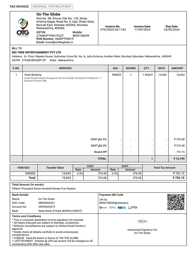 Big Tree Entertainment PVT LTD Sales Invoice Otg 2024-25-1183 (f1 ...