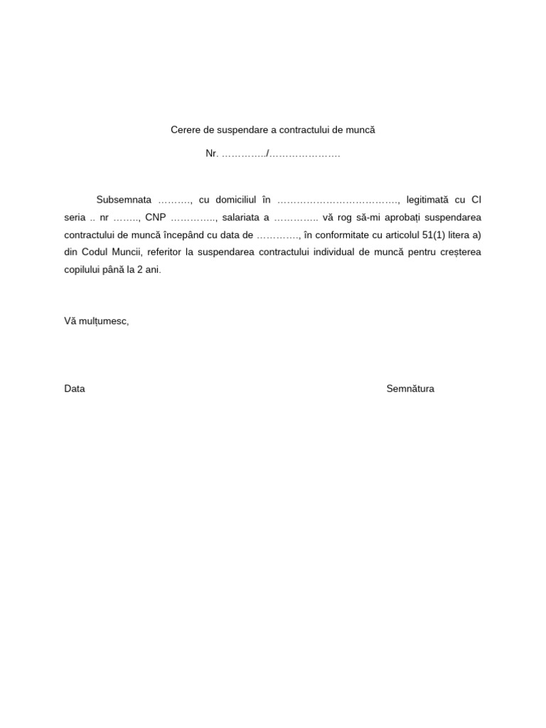 Cerere Suspendare Cic Template | PDF