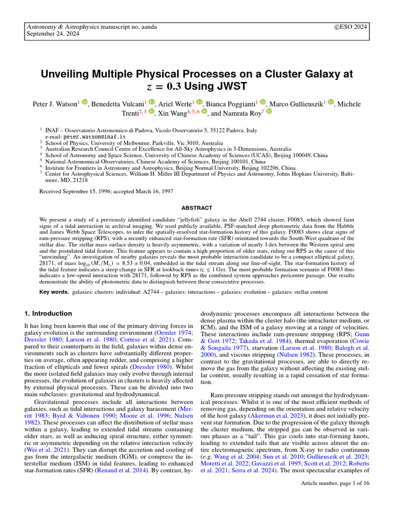 Unveiling Multiple Physical Processes On A Cluster Galaxy at Z 0.3 Using JWST | PDF
