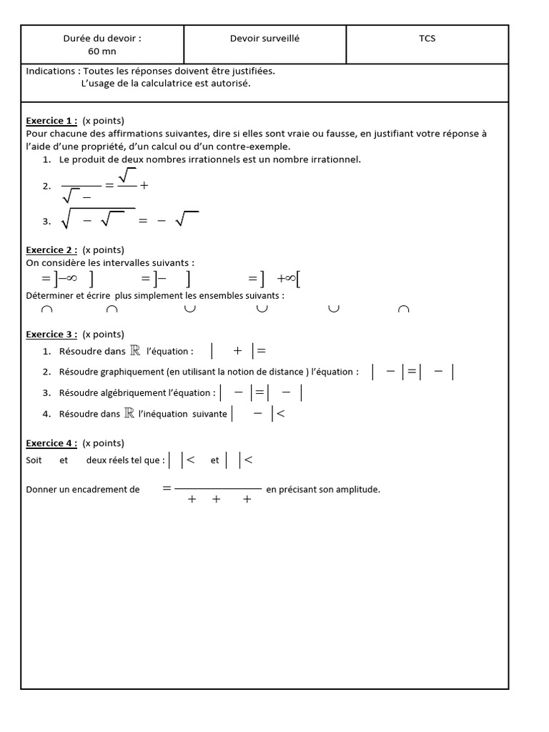 Devoir 3 Calcul Dans R Et Ordre Dans R | PDF