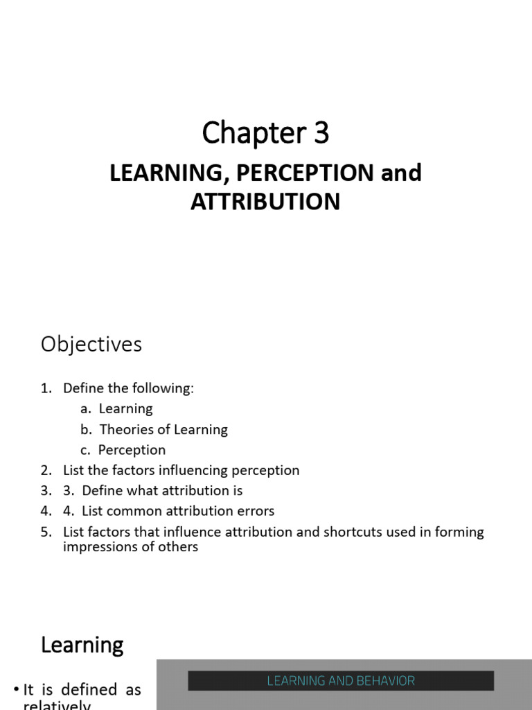 Chapter 3 Learning Perception and Attribution | PDF | Classical Conditioning | Reinforcement