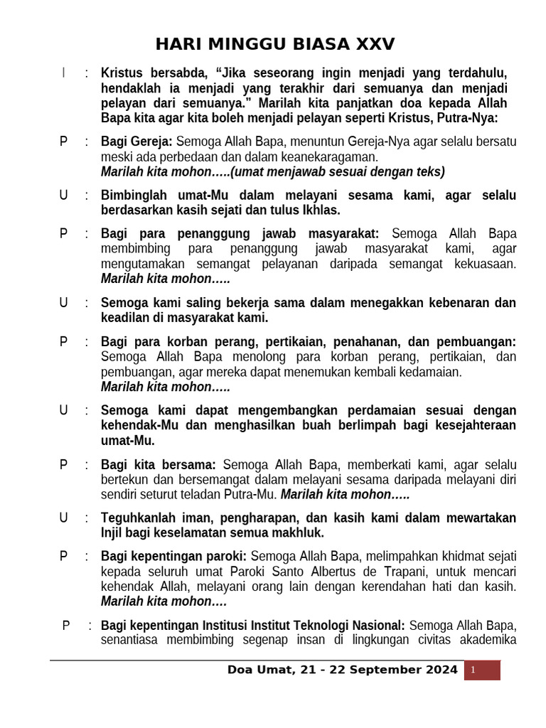 02-Doa Umat Hari Minggu Biasa XXV | PDF