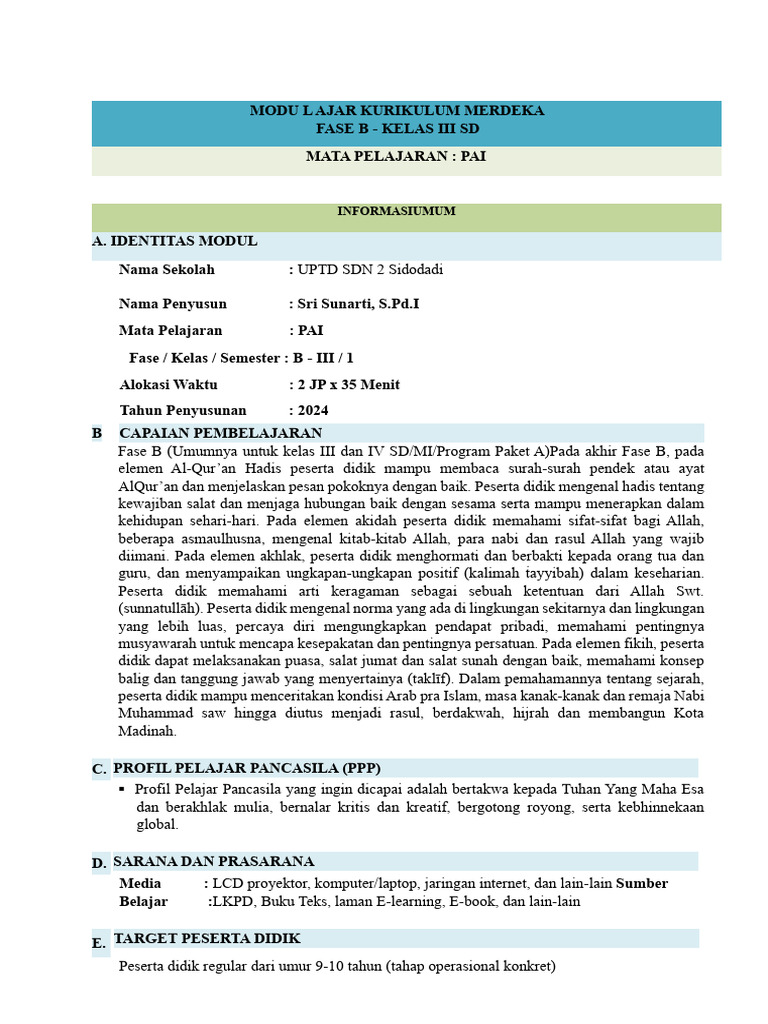 RPP-MODUL AJAR AL-ALAQ 1-5 PAI - FX | PDF