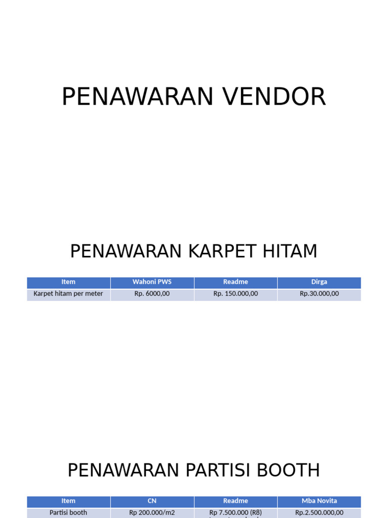 Penawaran Vendor Karpet, Poster, Booth | PDF