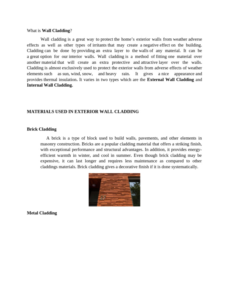 Materials Used in Exterior Wall Cladding | PDF
