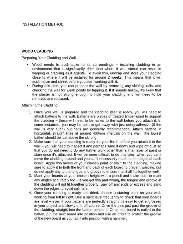 Installation Method For Exterior Wall Cladding | PDF