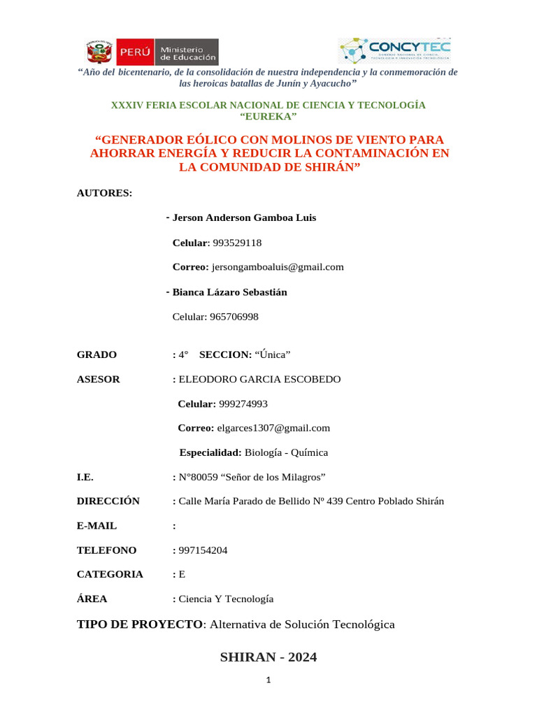 Proyecto Generador Eólico Cyt 2 Pdf 1521