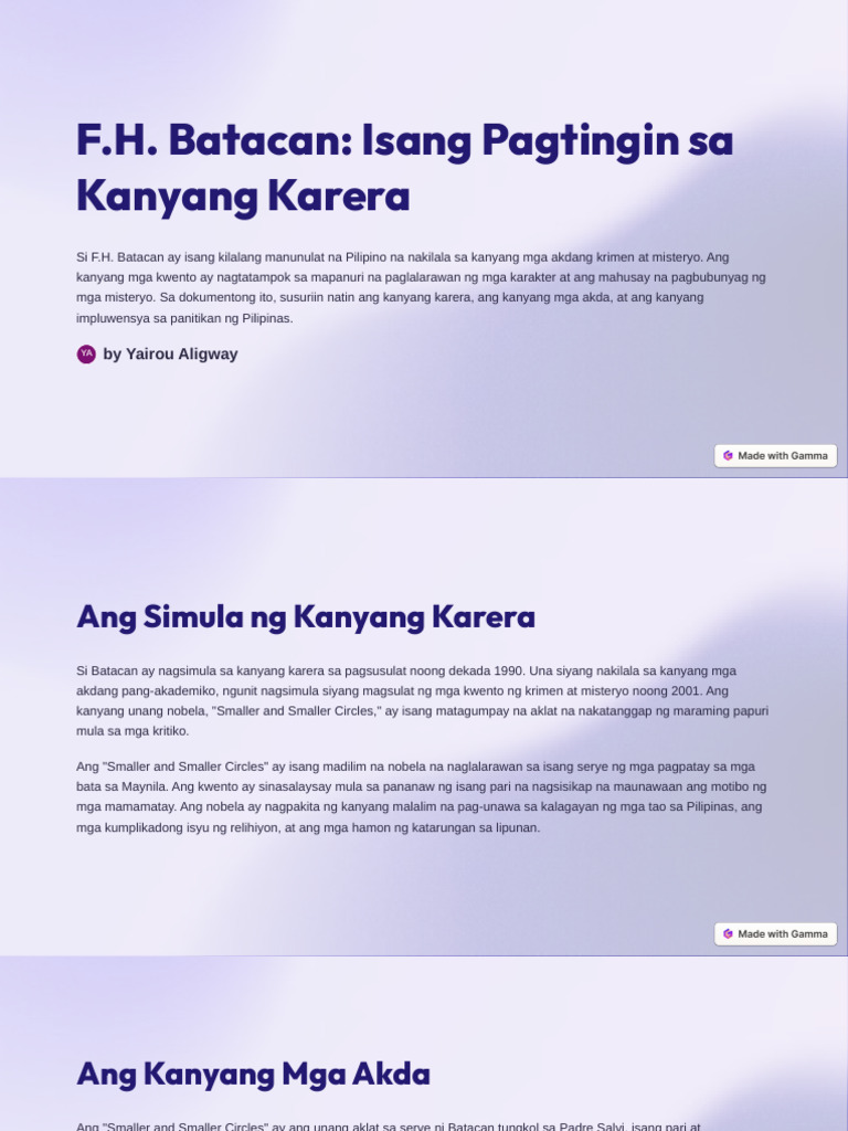 FH Batacan Isang Pagtingin Sa Kanyang Karera | PDF