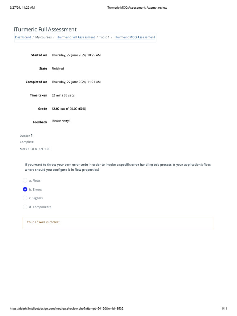 Iturmeric MCQ Assessment - Attempt Review | PDF