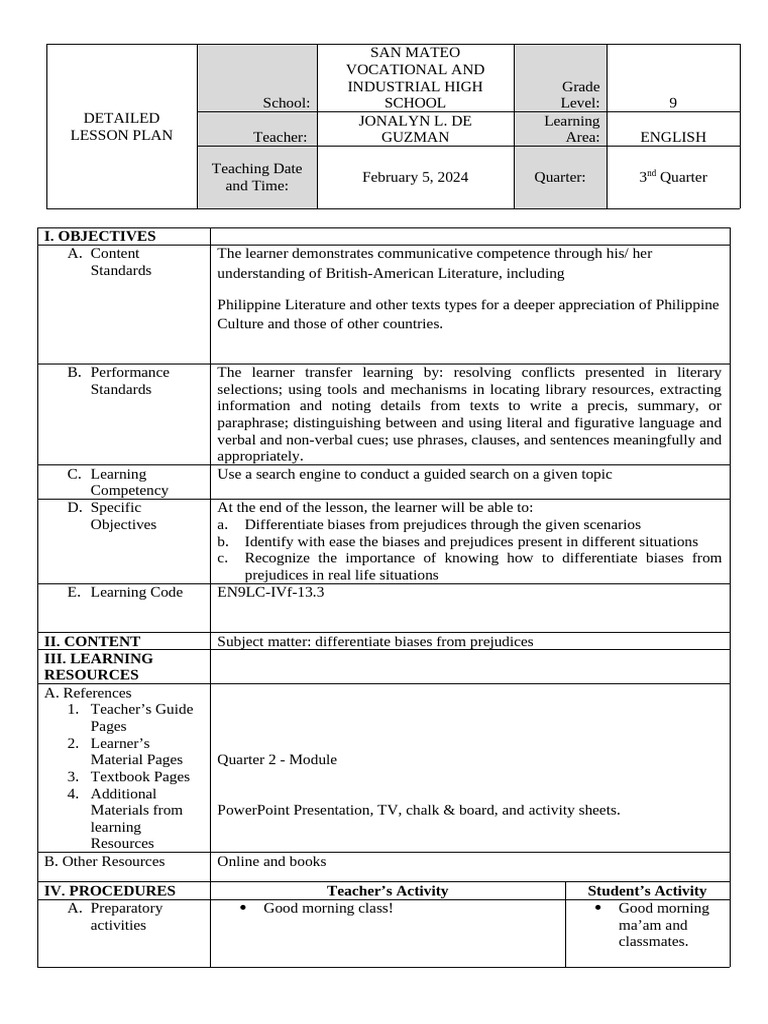 Lesson Plan - 9 1 | PDF