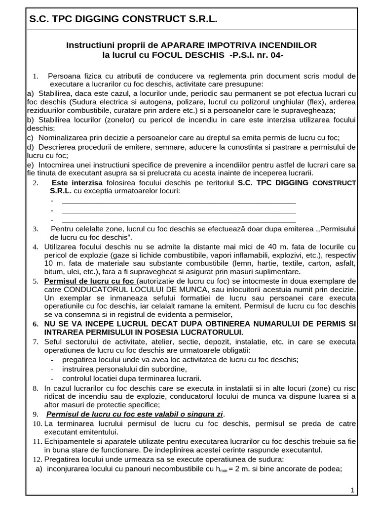 PSI 04 Lucru Cu Foc Deschis DA | PDF