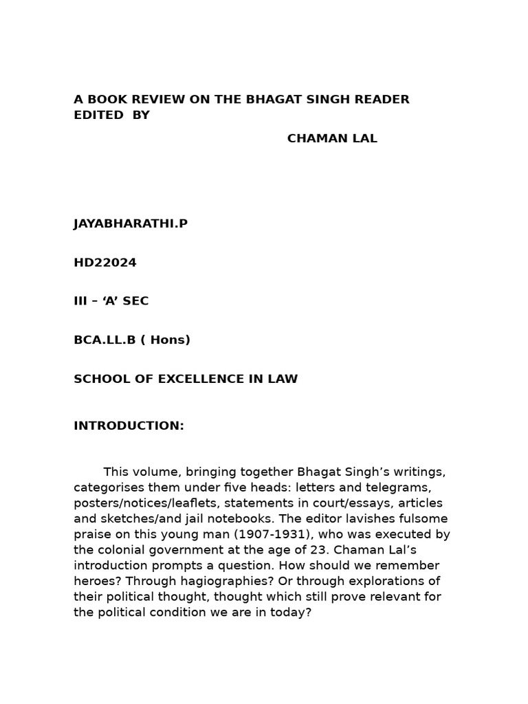 Review of The Bhagat Singh Reader | PDF | Indian Nationalism | Indian ...