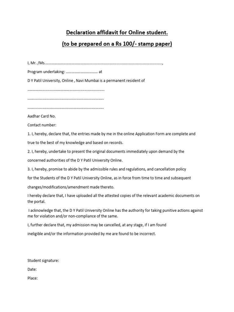 Student Declaration Format | PDF