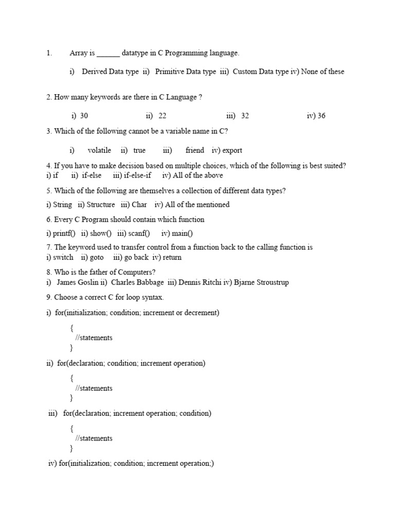 C Programming Quiz Questions and Answers | PDF | Pointer (Computer ...