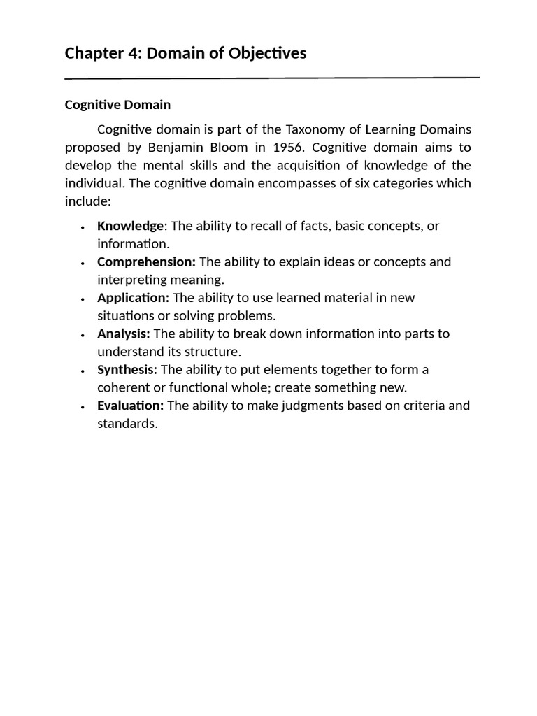 Cognitive Domain | PDF