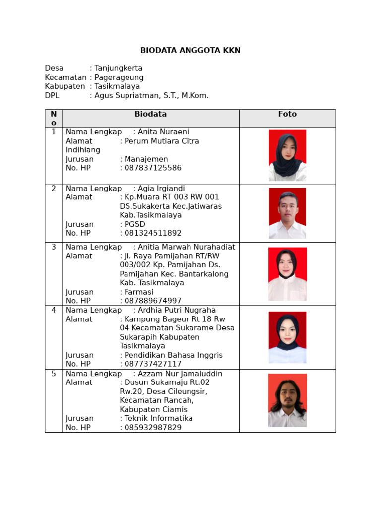 Biodata Anggota Kkn-2 | PDF