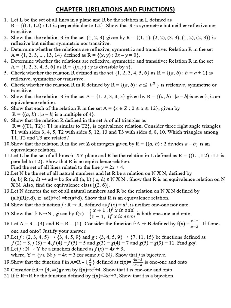 Relations and Functions (Extra Questions) | PDF | Elementary ...