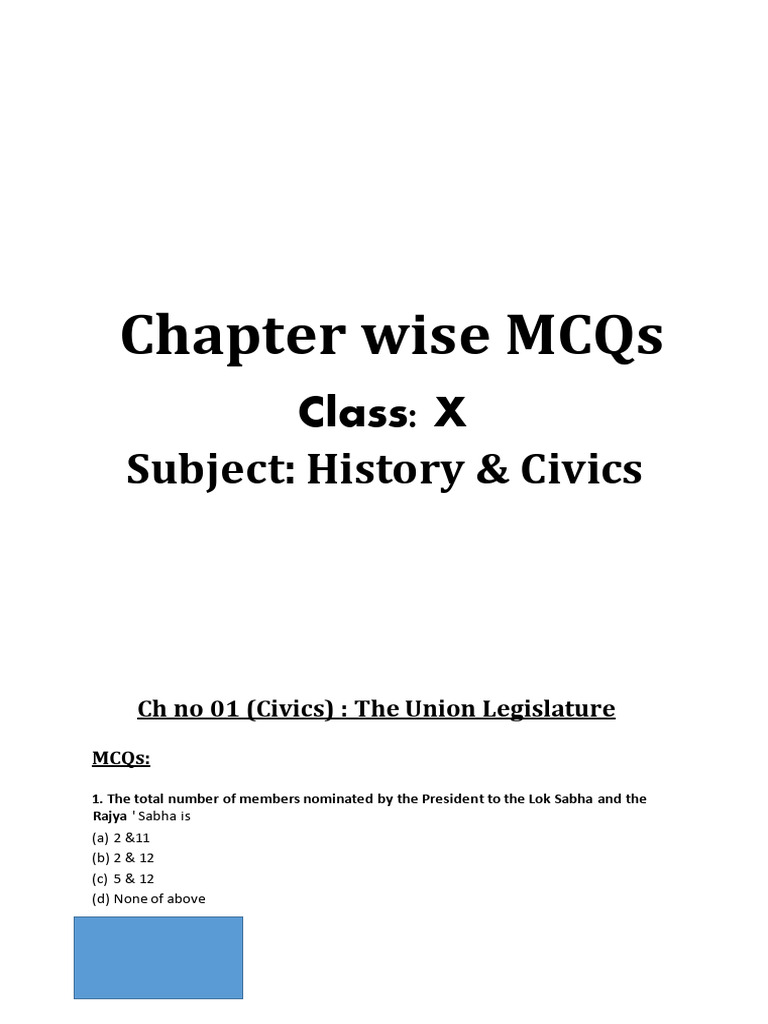 Class X MCQs From History & Civics Chapterwise PDF | PDF