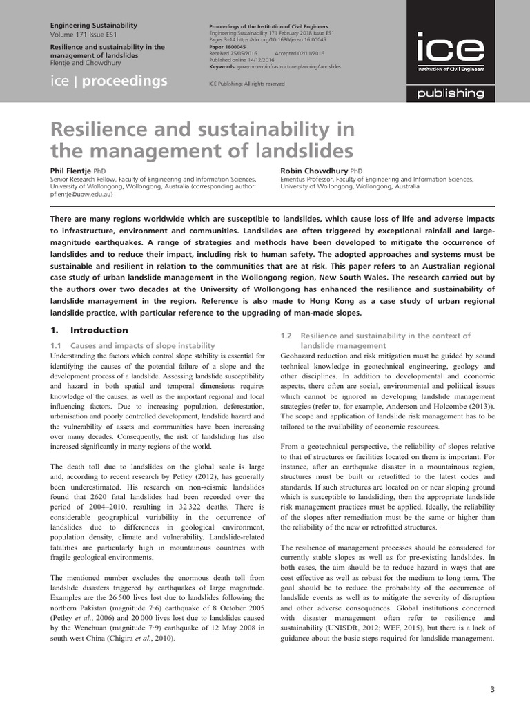 flentje-chowdhury-2018-resilience-and-sustainability-in-the-management-of-landslides | PDF