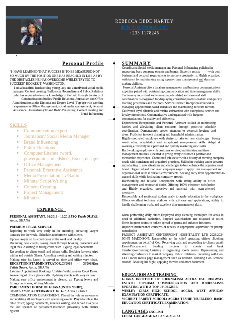 Rebecca Executive Assistant CV | PDF | Accra | Business