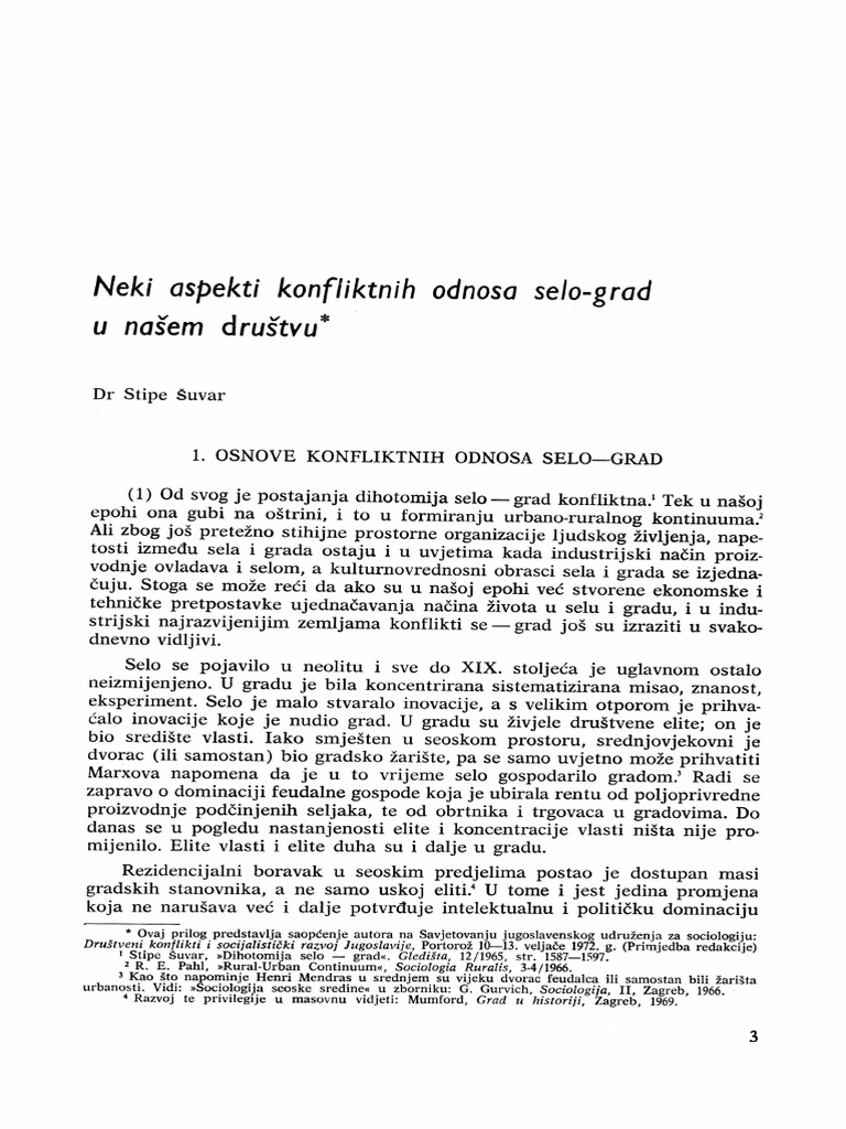 Neki Aspekti Konfliktnih Odnosa Selo-Grad U Našem Društvu | PDF