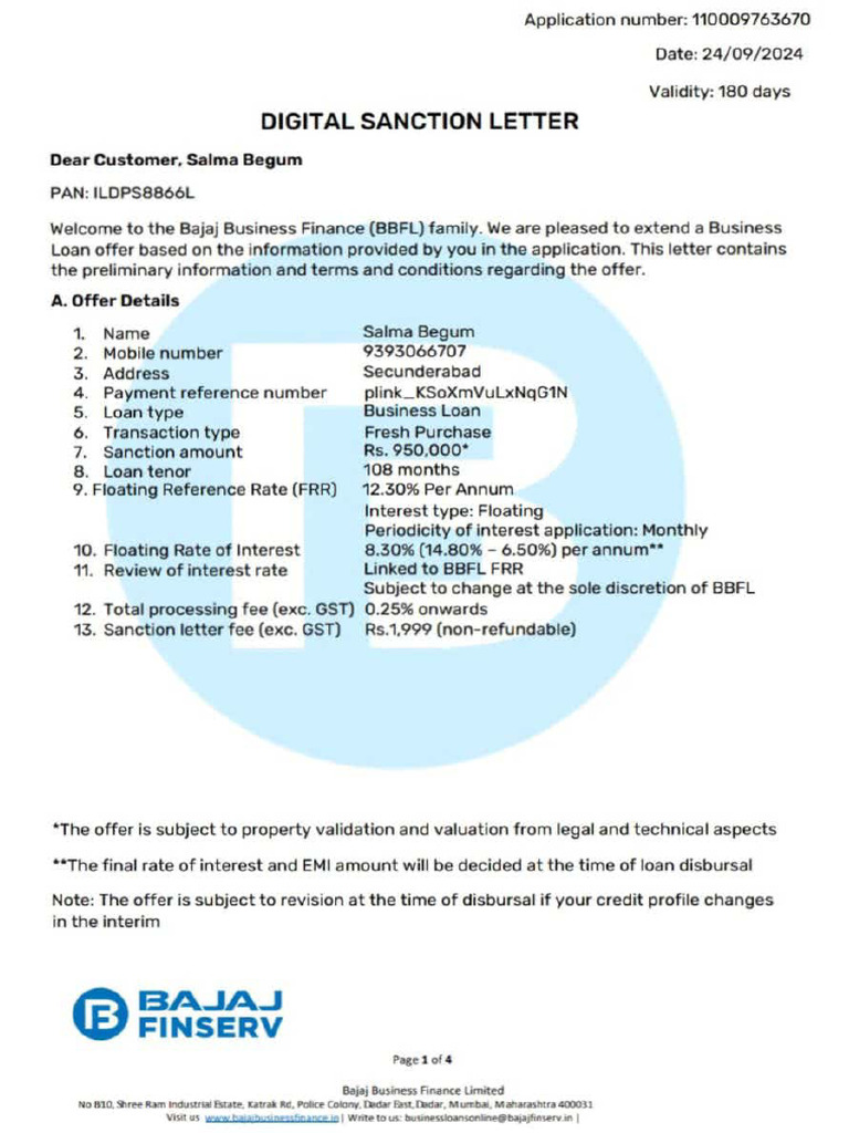 Salma Begum Digital Sanction Letter | PDF