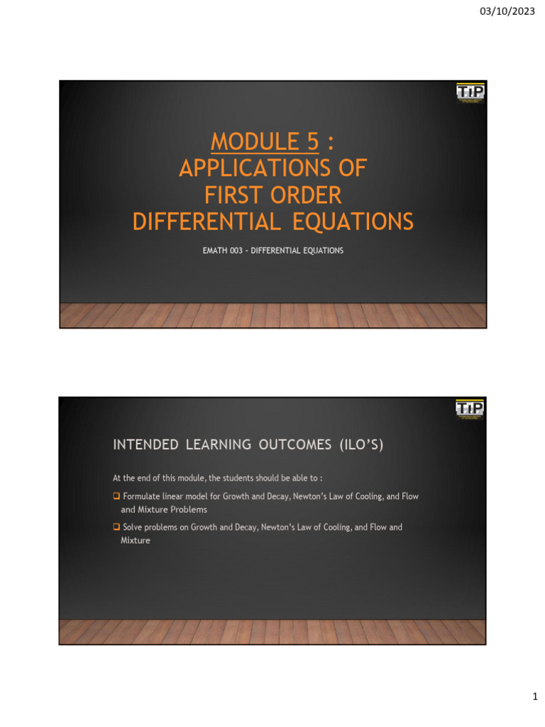 Emath 003 Module 5 Applications Of Differential Equations Pdf