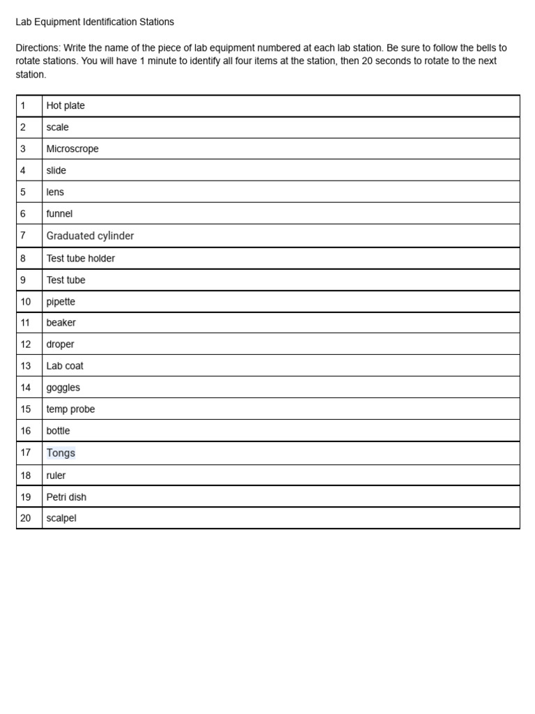 Lab Equipment Identification Stations | PDF