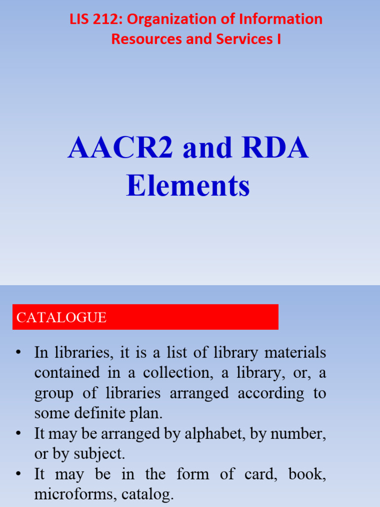AACR and RDA | PDF