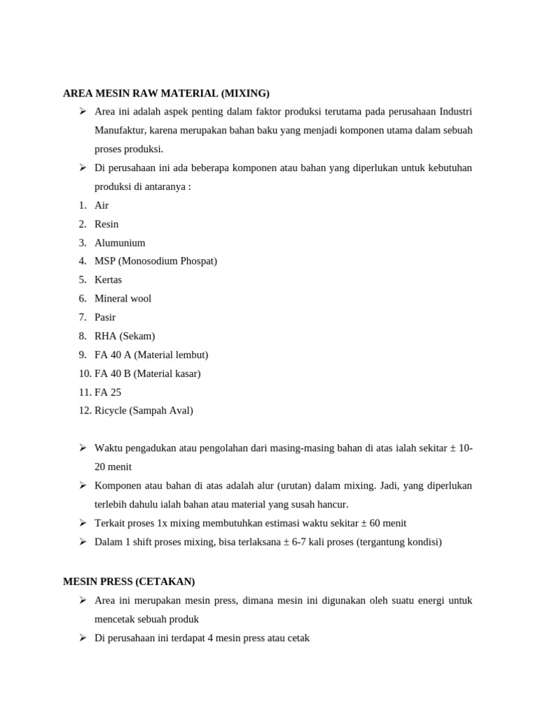Area Mesin Raw Material | PDF