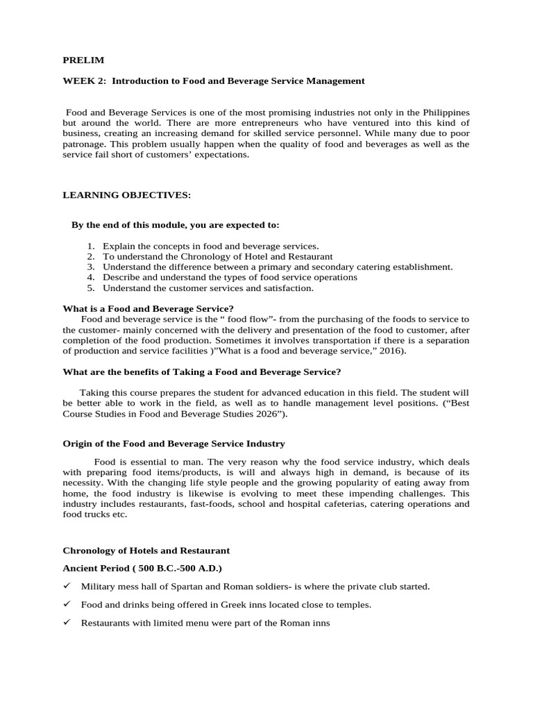 Week 2 Ffso Lecture Introduction | PDF | Restaurants | Business