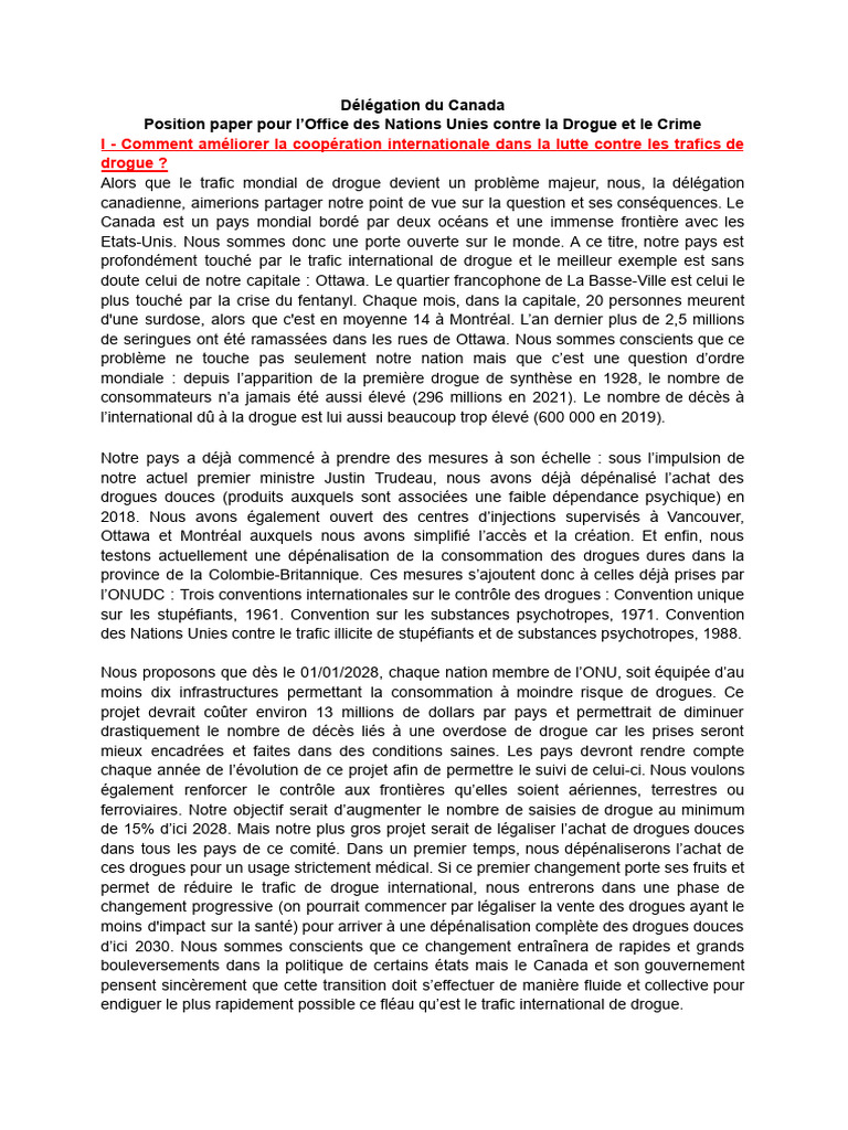 Copie de Position Paper Canada MUNL 2024 | PDF