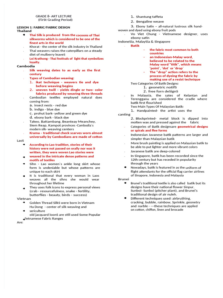 Summary of Lesson First Quarter | PDF