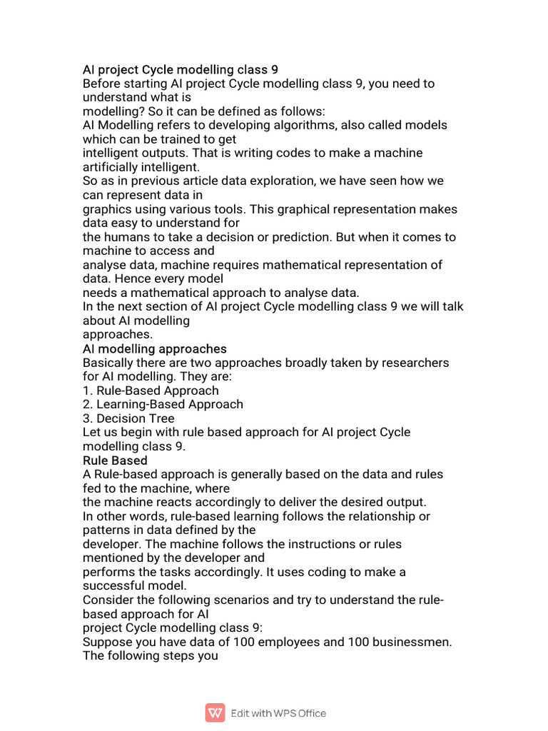 AI Project Cycle Modelling Class 9 | PDF