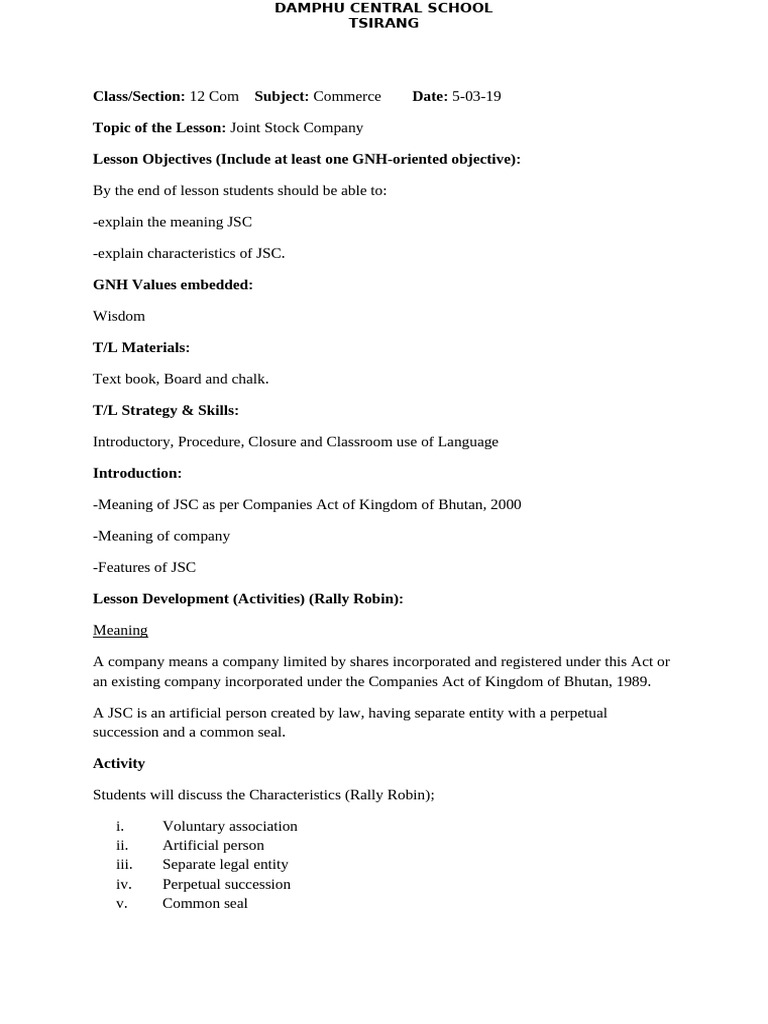 Lesson Plan 2 Commerce | PDF