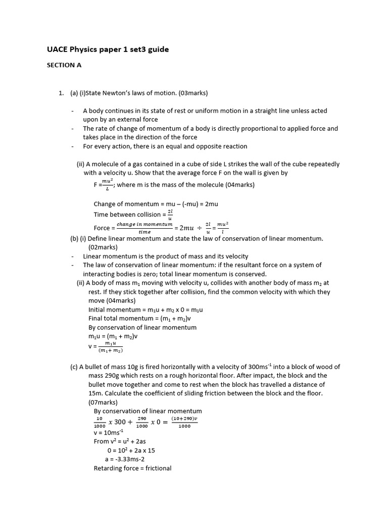 UACE Physics Paper 1 Set3 Guide | PDF