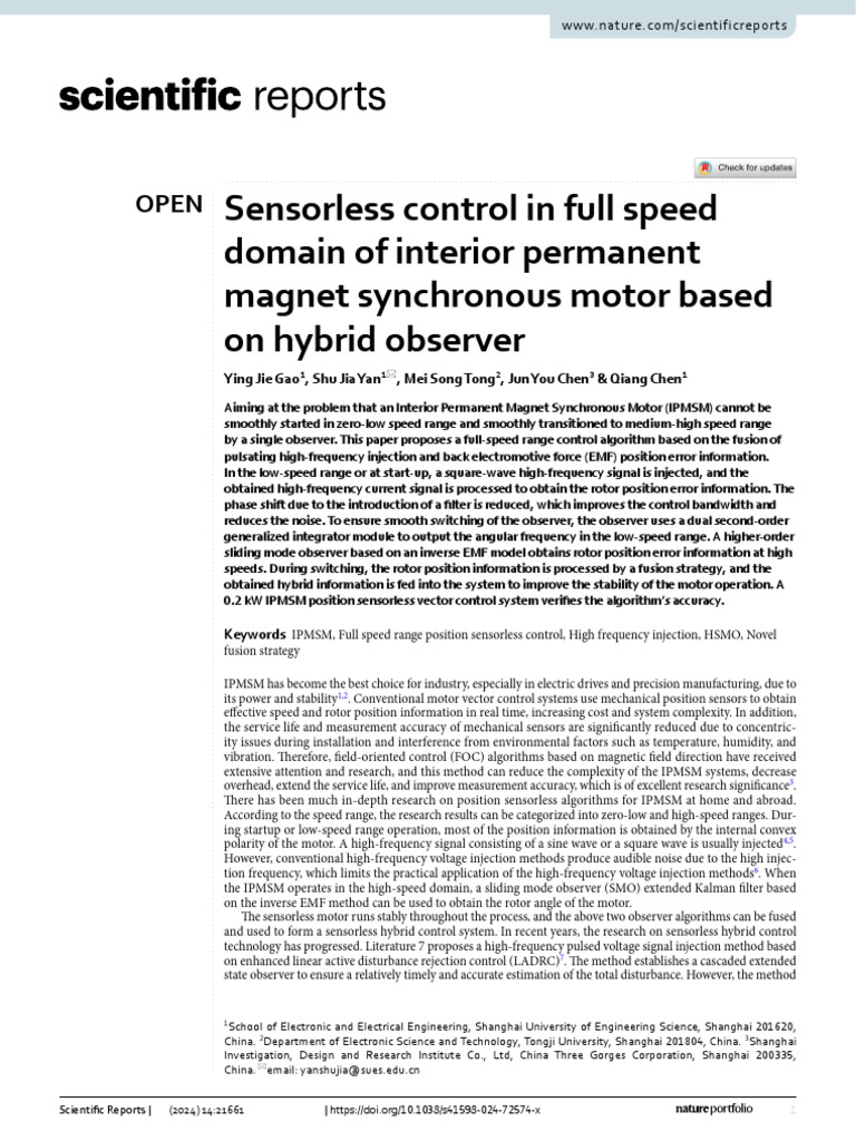 Sensorless Control in Full Speed Domain of Interior Permanent Magnet Synchronous Motor Based On ...