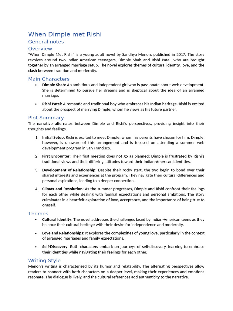 When Dimple Met Rishi - Notes1 | PDF